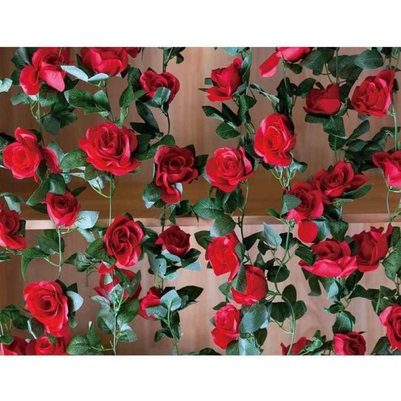 Accents | 4 Count Red Rose Floral Vines Green Leaves Garland Wedding ...